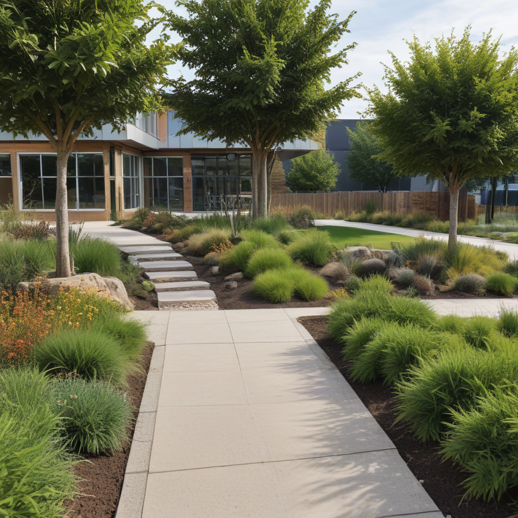a realistic landscape design for a school entrence
