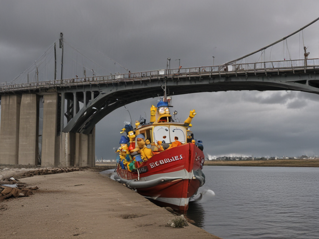 The simpsons, ship crashing into bridge