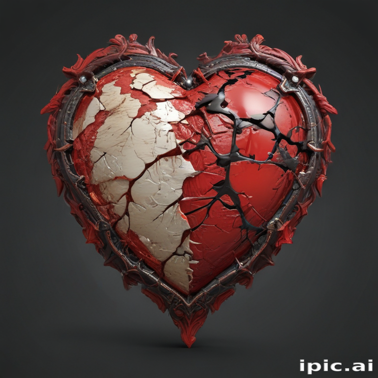Intricate Broken Heart Design with Red and White Cracked Surface Texture