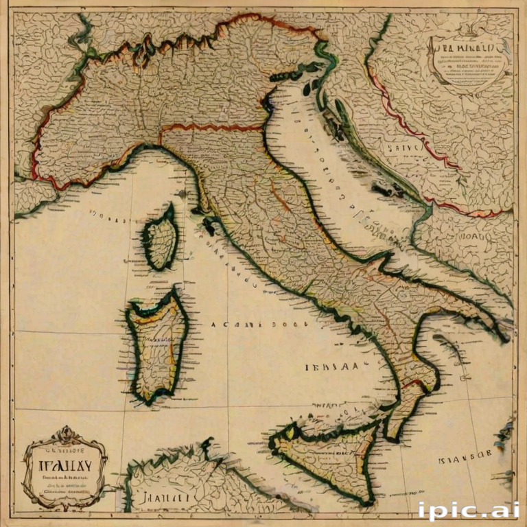 Detailed Historical Map of Italy Highlighting Regions and Geographic ...