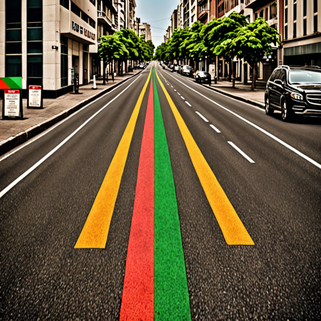 reggae colored road in a city with reggae flames