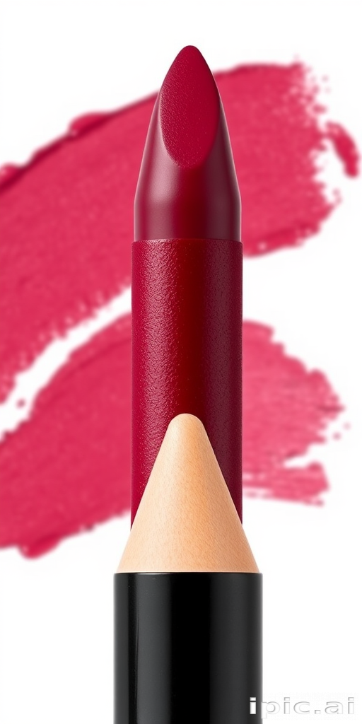 Vibrant Burgundy Lipstick Crayon with Bold Color Swatch Background Display