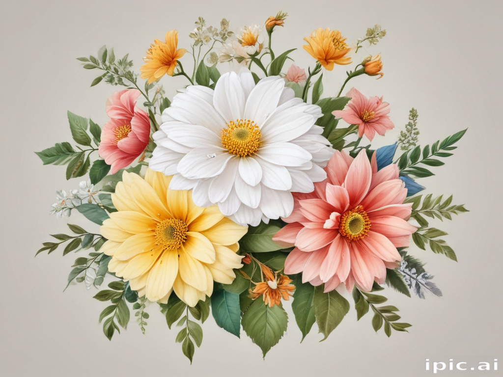 A Beautiful Arrangement of Colorful Flowers in Full Bloom and Greenery.