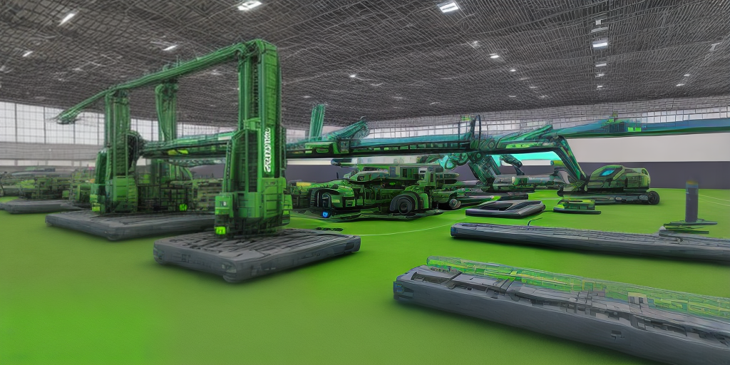 3d futuristic green area with industry and tools and equipment