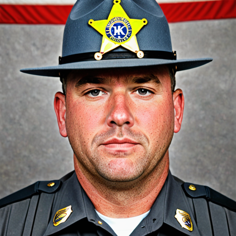 Kentucky State Police Trooper, campaign hat, state police, wide shot,
