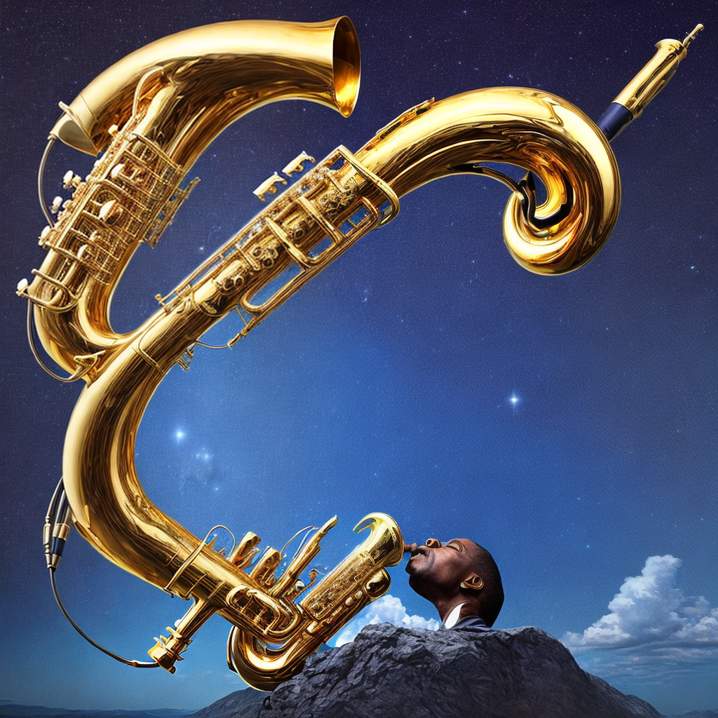 Hyperdetailed John Coltrane playing Saxaphone in the Cosmos and Stars