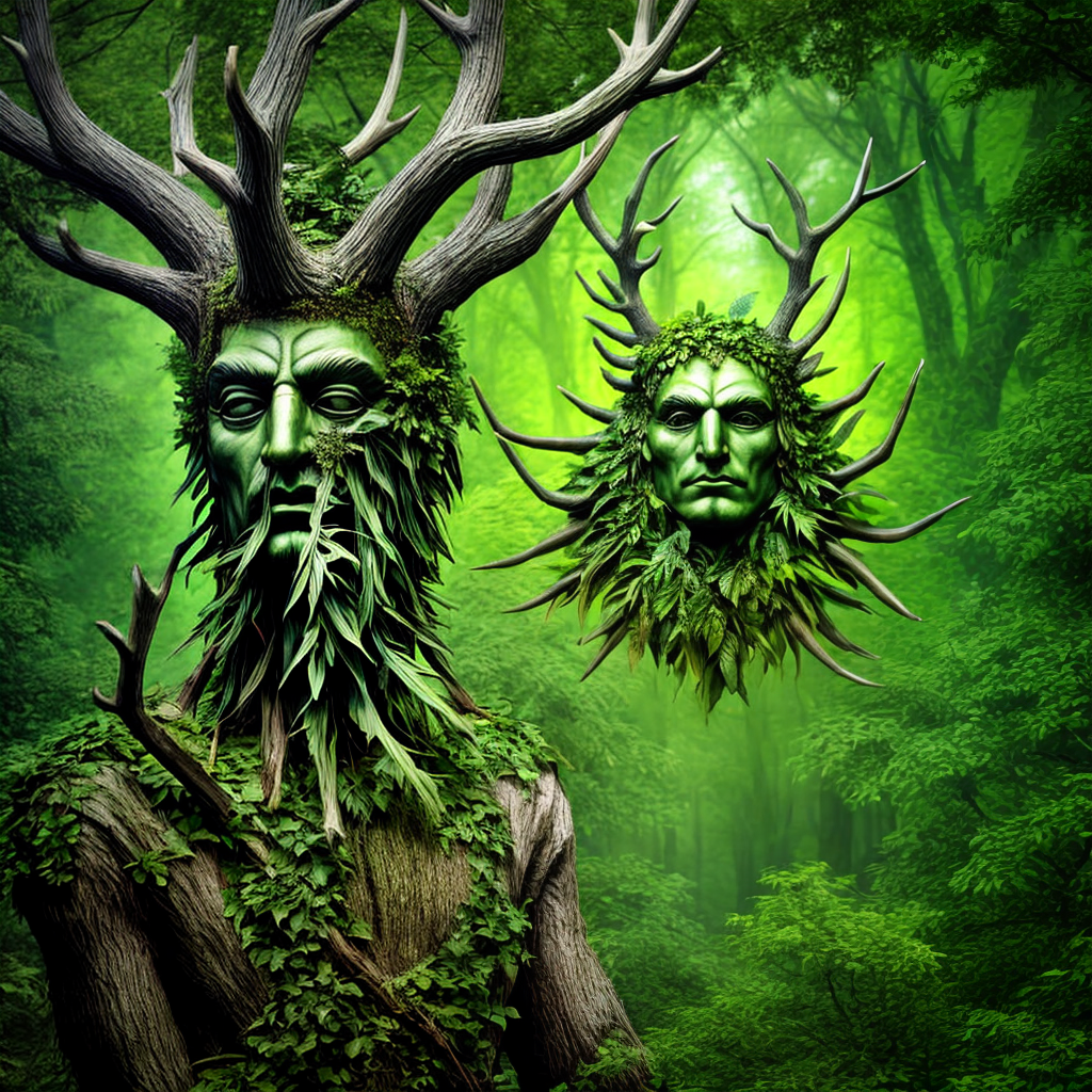 greenman green man leaves antlers trees face covered foliage scary ...