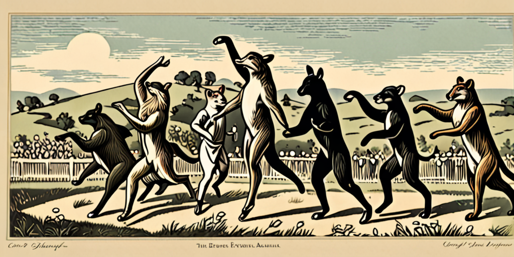 illustration of a dance with bipedal animals