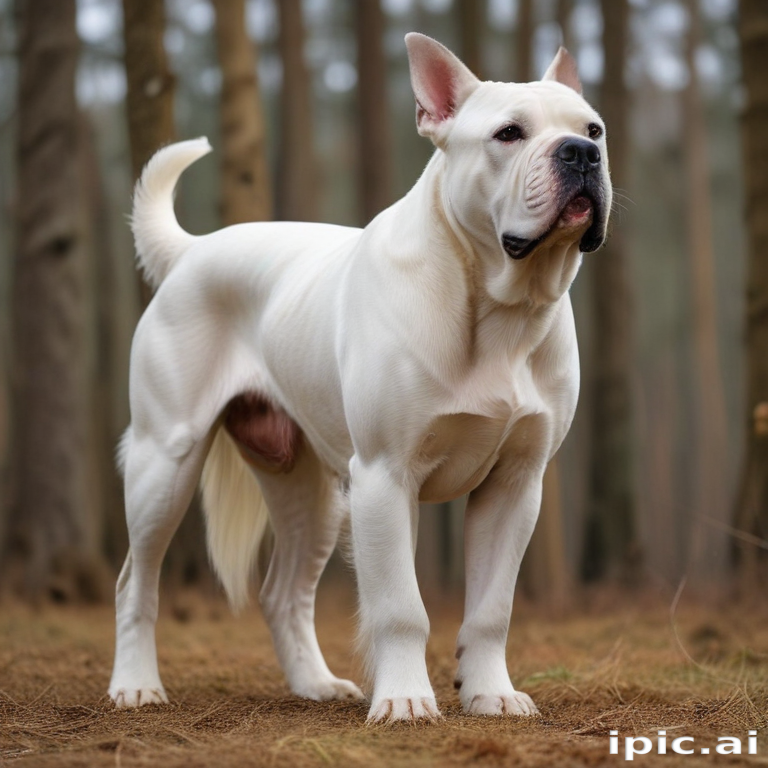 A Majestic White Dog Standing Proudly Among Tall Forest Trees