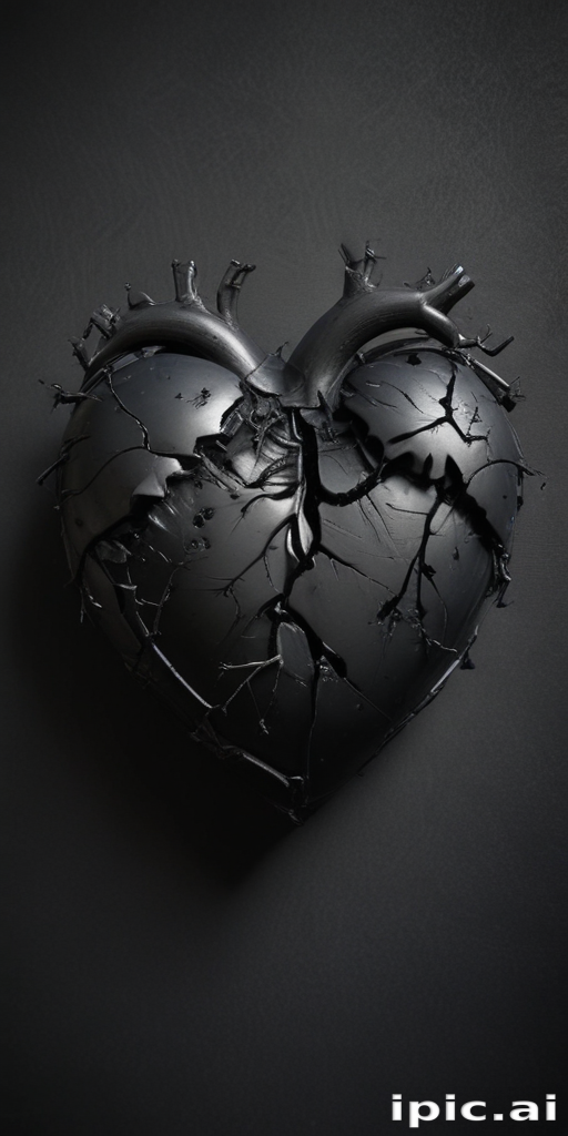 Cracked Black Heart Symbolizing Pain and Resilience in Dark Times