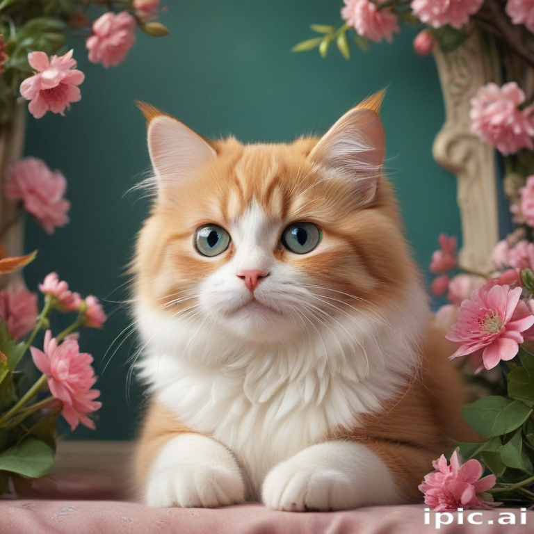Charming Ginger Cat Surrounded by Beautiful Pink Blossoms in Springtime