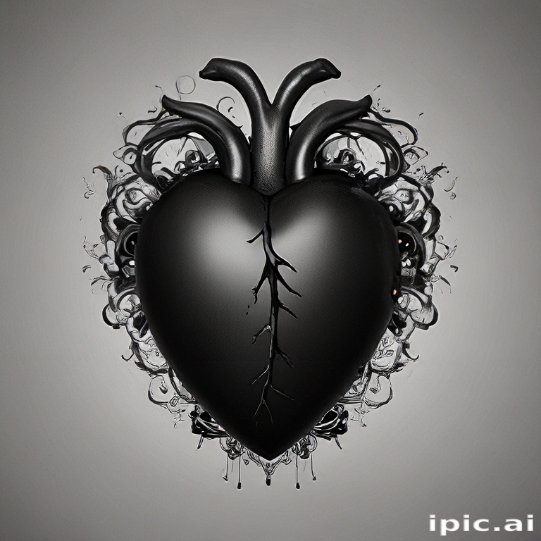 Intricate Design of a Black Heart Surrounded by Elegant Swirling Patterns