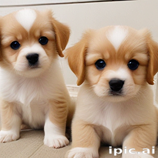 Adorable Pair of Playful Puppies with Fluffy Fur and Big Eyes