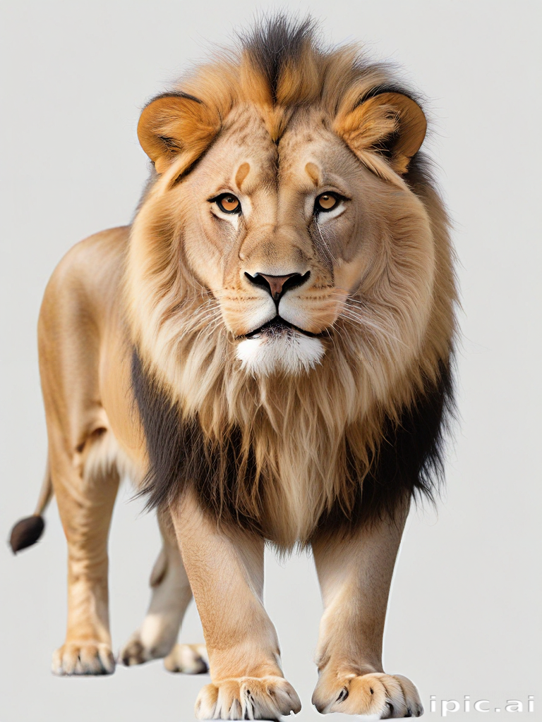 A Majestic Lion Striding Gracefully with an Impressive Mane and Stature.