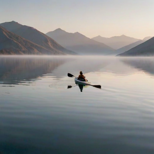 Serene Morning Kayaking Adventure on a Calm Mountain Lake