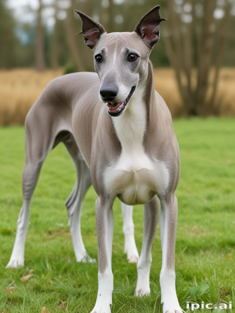 Playful Greyhound Enjoying a Sunny Day in a Lush Green Field