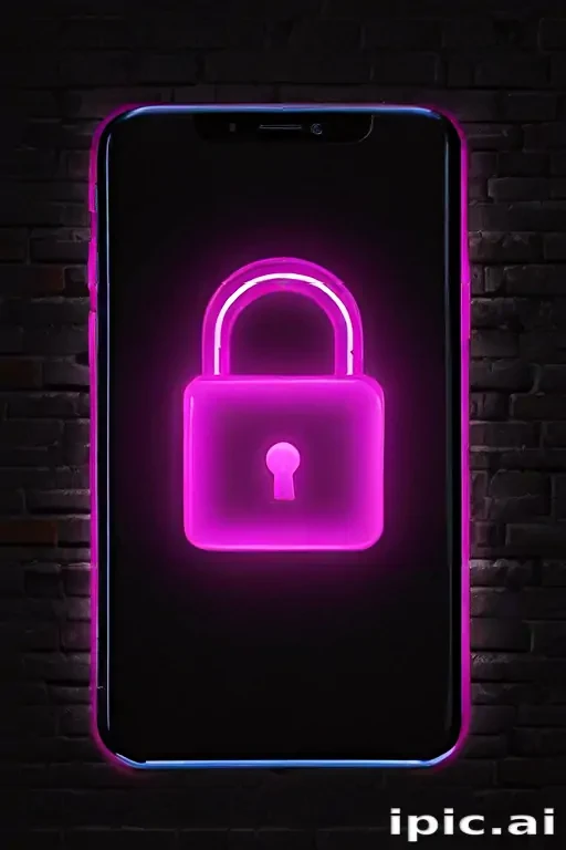Vibrant Neon Lock Symbol on Smartphone Against a Dark Brick Background