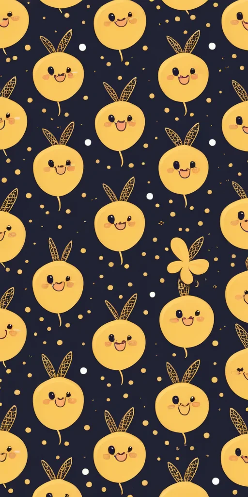Cheerful Yellow Characters with Smiles and Wings on a Dark Background