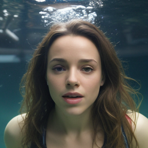 Rachel McAdams with long hair scuba diving underwater