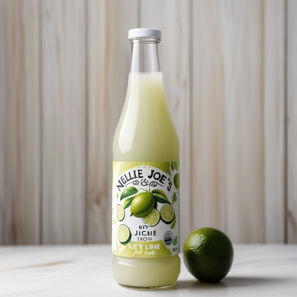 Refreshing Key Lime Juice in a Vintage Bottle with Fresh Limes