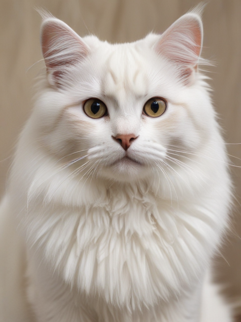 Elegant White Cat with Fluffy Fur and Captivating Golden Eyes