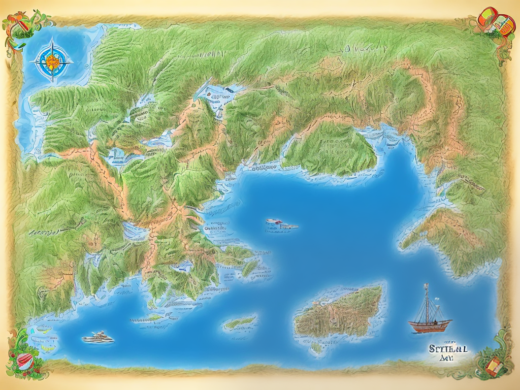 Real world map, 2D, cartoon style, high quality, high detail