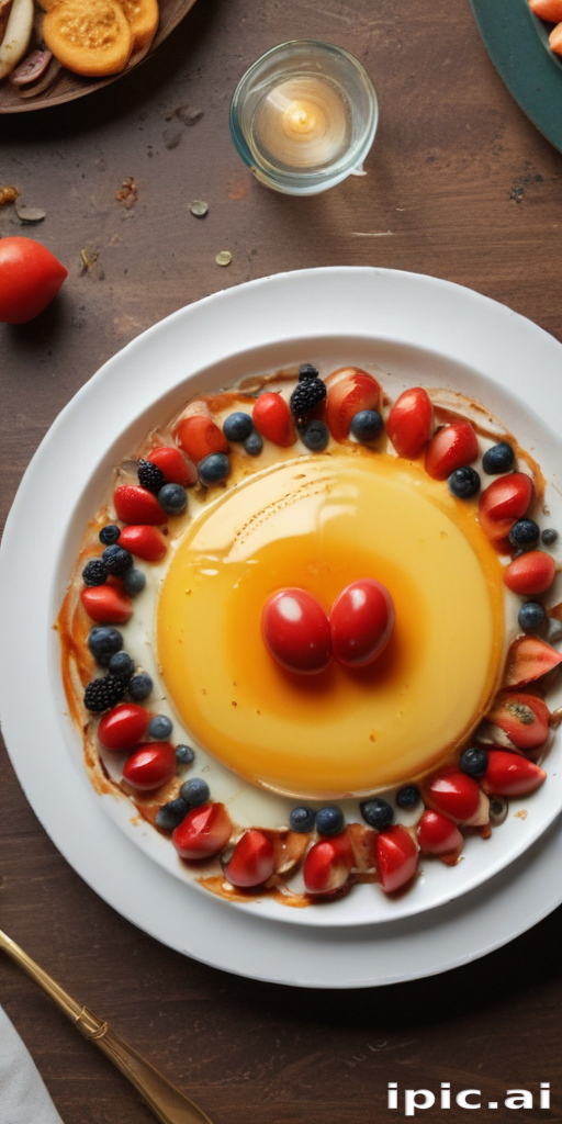 Delicious Dessert Platter Featuring Colorful Fruits and Creamy Flan ...