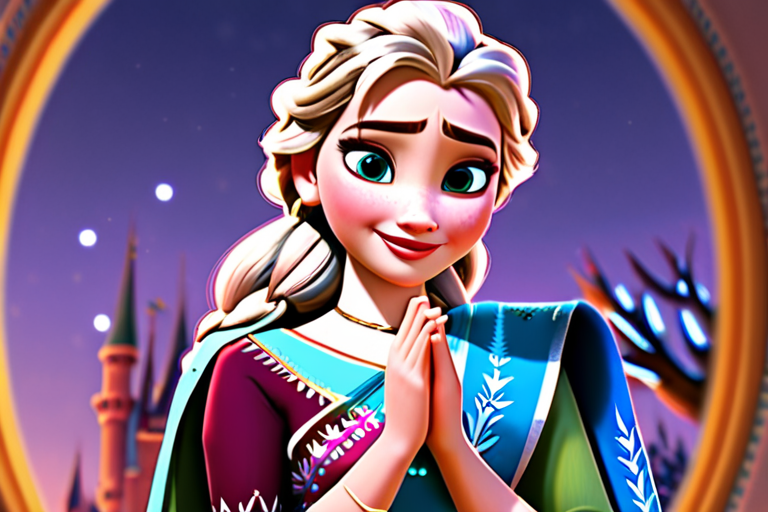 Elsa hug Anna take hands in saree indian smile frozen disney smile look ...