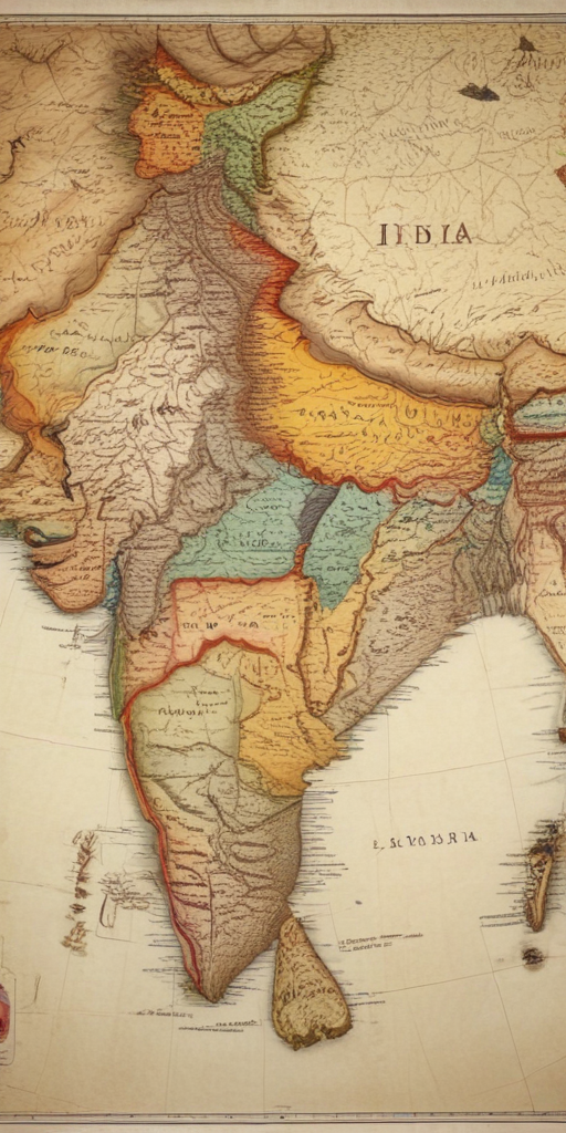 Detailed Vintage Map of India Highlighting Historical Regions and ...