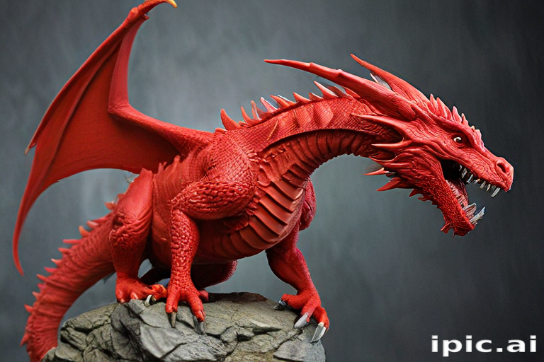 Majestic Red Dragon Perched on a Rocky Outcrop with Fierce Expression