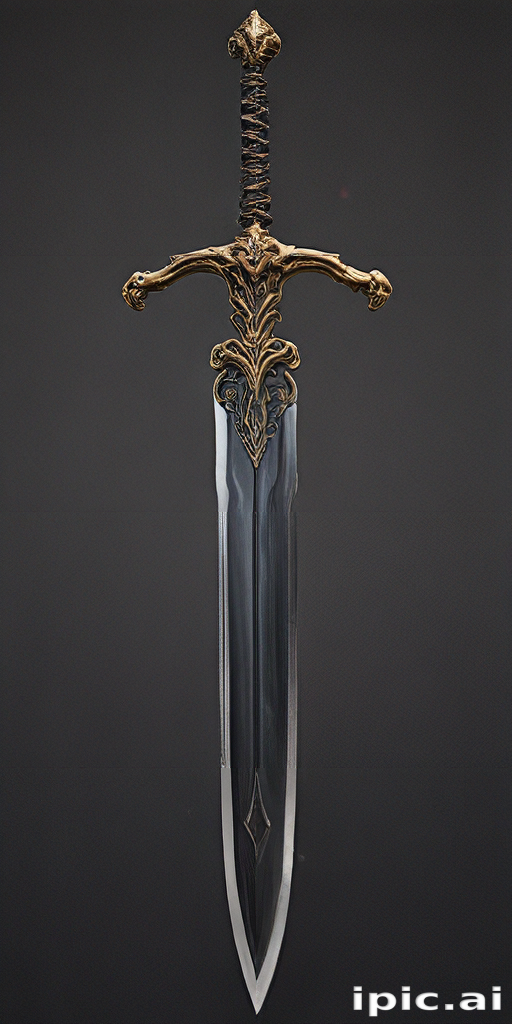 Exquisite Fantasy Sword with Intricate Design and Shimmering Blade Detail