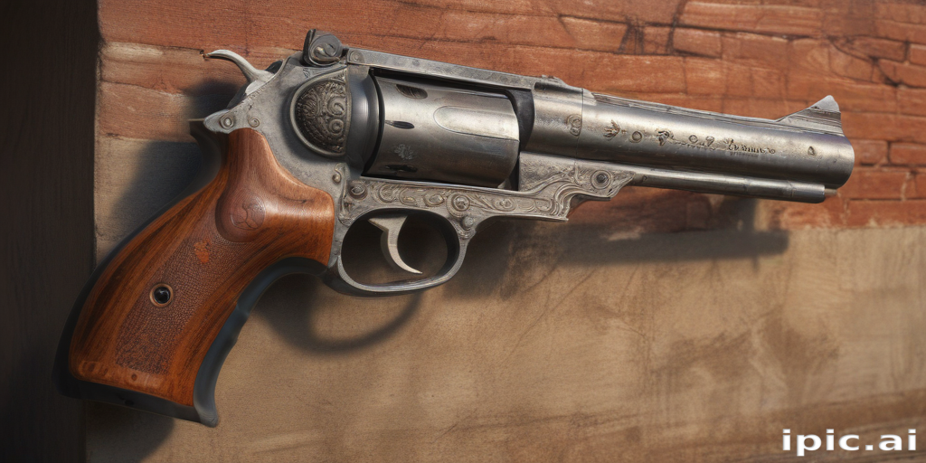 Intricately Designed Revolver Displayed Against a Rustic Brick Wall