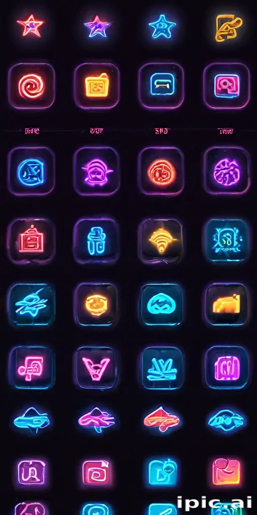 Colorful Neon Icons Displaying Various Themes and Categories for ...