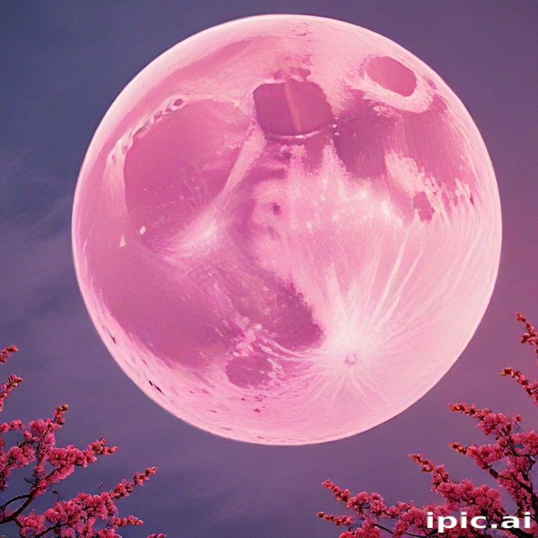 Enchanting Pink Moon Illuminates Cherry Blossoms Under a Twilight Sky