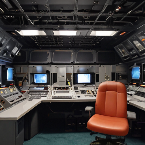inside Atlantis Space Shuttle, 1 chair, synthesizers to control and a ...
