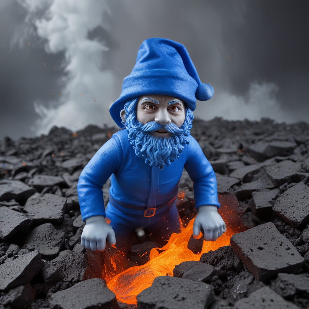 blue santa with blue santa hat falling in lava
