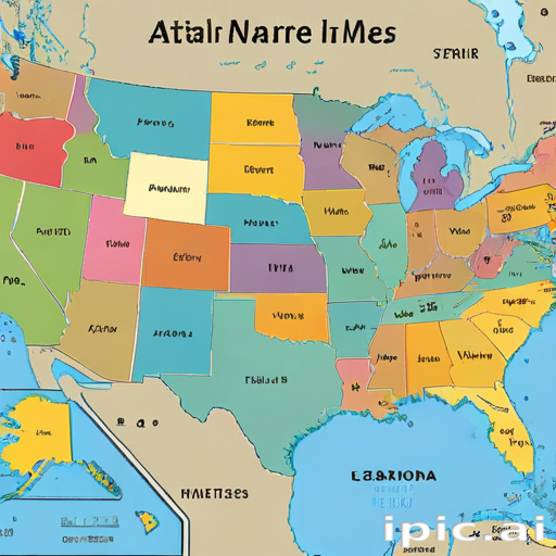 Colorful Map of the United States with Unique State Names and Borders