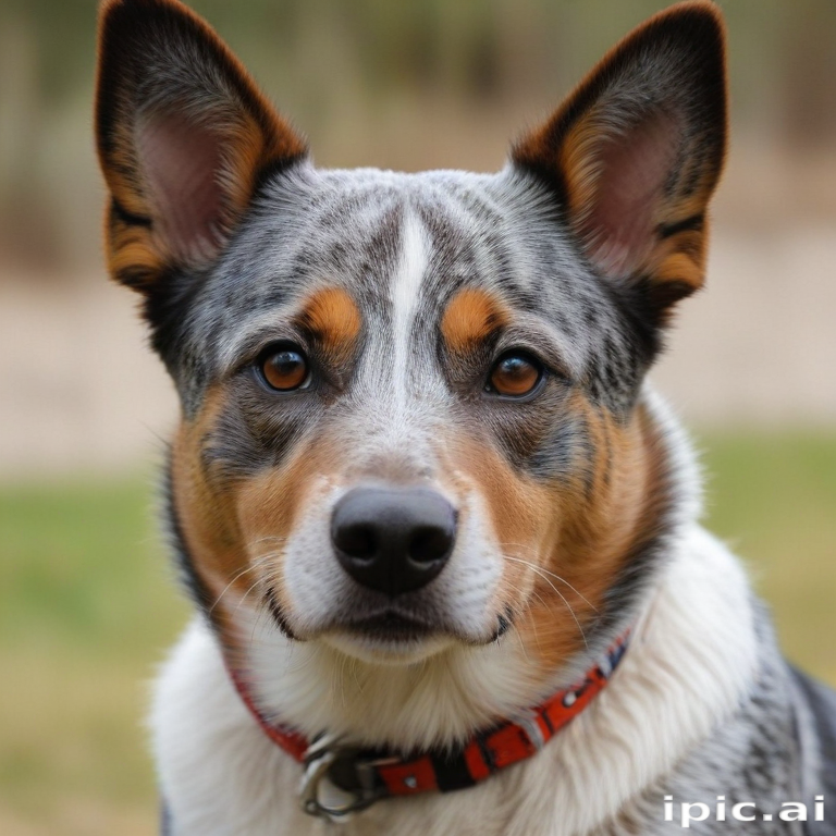 A Beautiful Close-Up Portrait of a Playful Blue Heeler Dog.