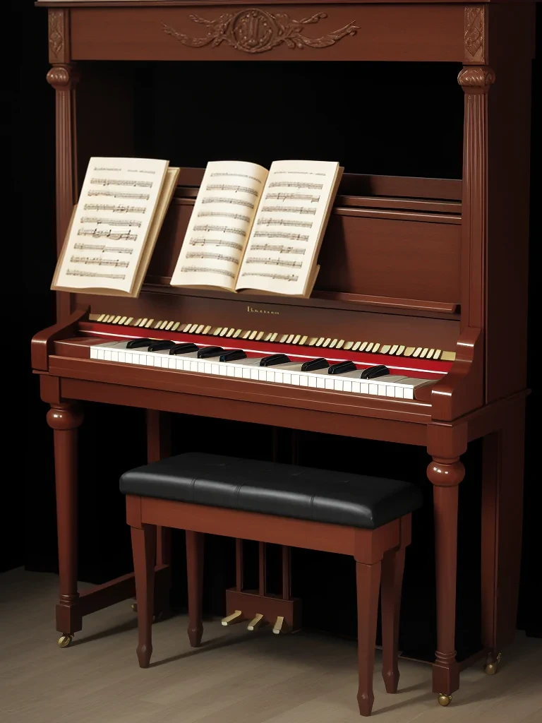 Elegant Wooden Piano with Open Sheet Music and Comfortable Bench