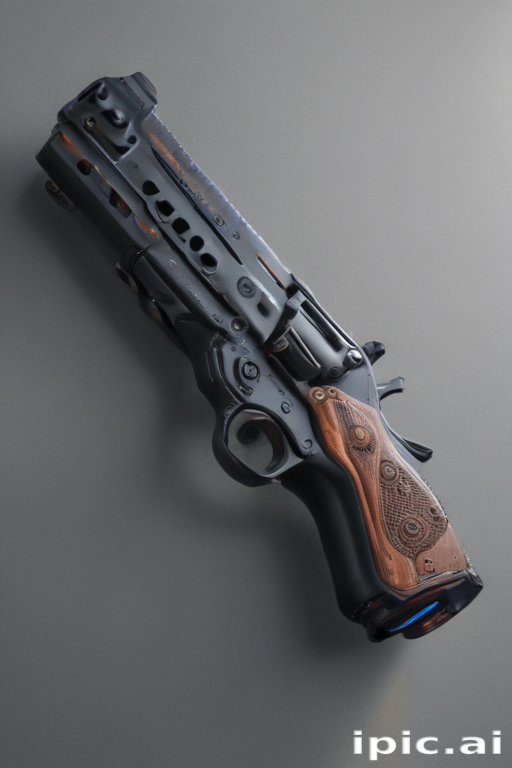 Intricately Designed Futuristic Handgun with Unique Wooden Grip and ...