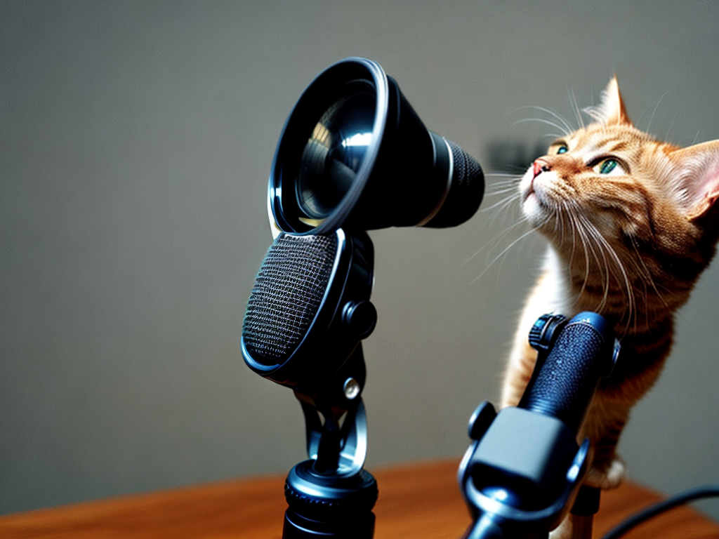 cat singing into a microphone in a recording studio