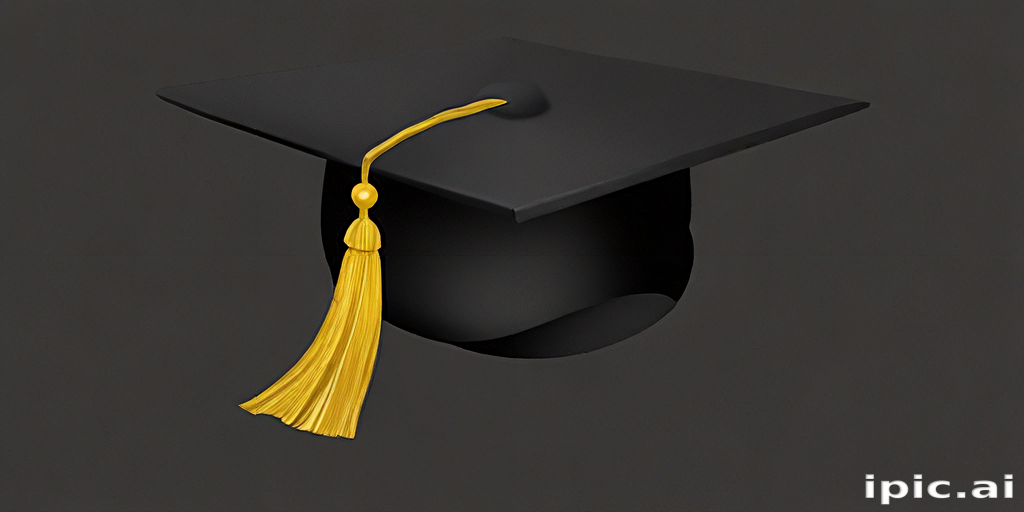 Elegant Black Graduation Cap with Yellow Tassel Against a Dark Background
