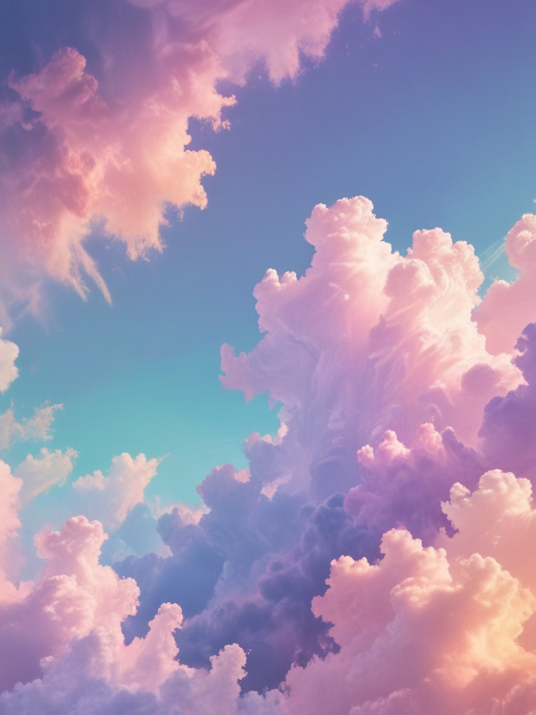Dreamy Sunset Sky Filled with Colorful, Fluffy Clouds Against a Blue ...