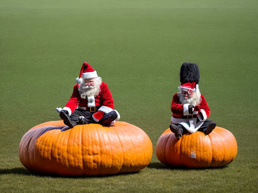 Santa sitting on top of giant pumpkin