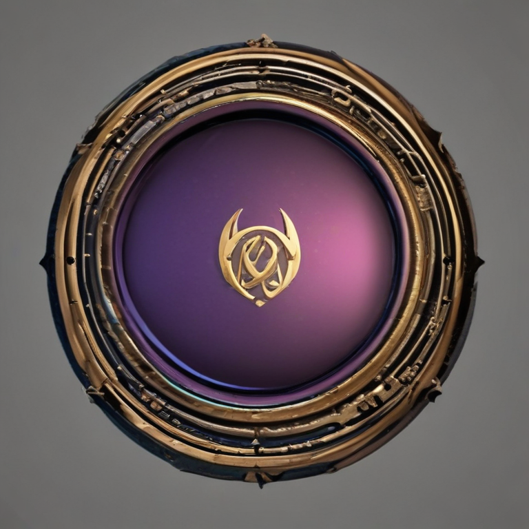 Intricately Designed Mystic Mirror with a Purple Hue and Golden Emblem