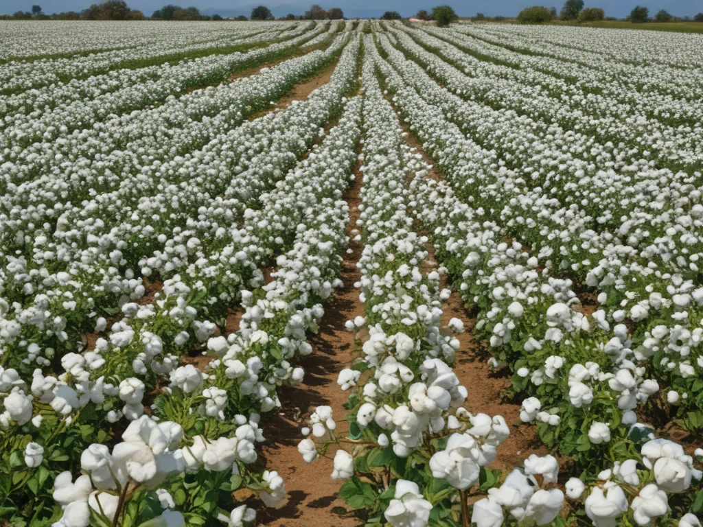 Vast Cotton Field in Full Bloom Under a Clear Blue Sky