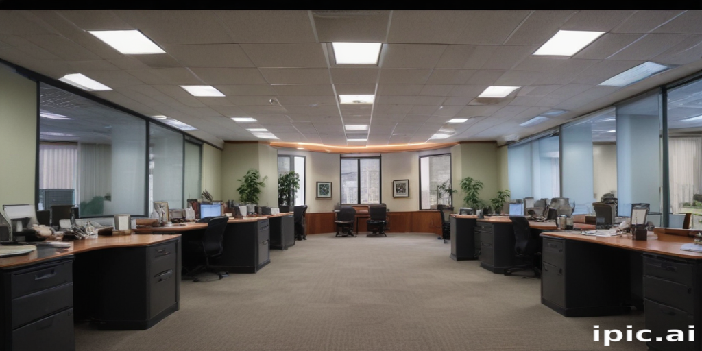 Spacious Modern Office Environment with Desks and Natural Light Accents