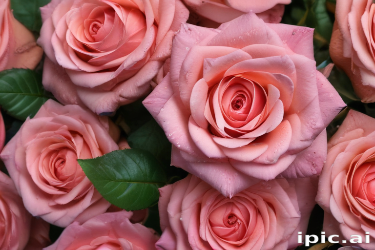 Beautiful Arrangement of Soft Pink Roses with Lush Green Leaves