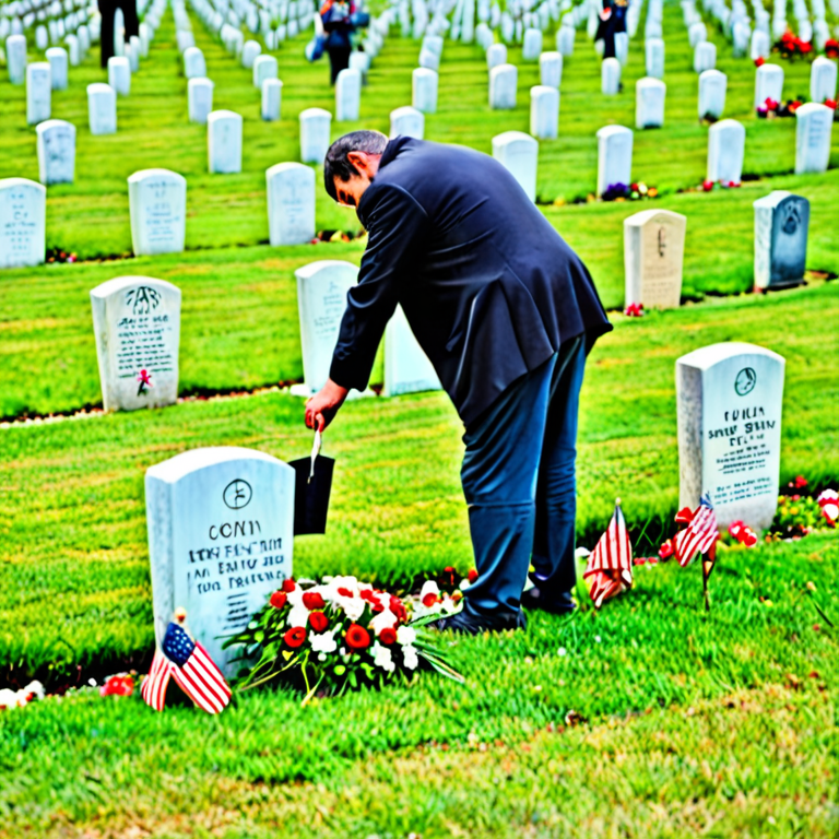 Man standing over mothers grave sad