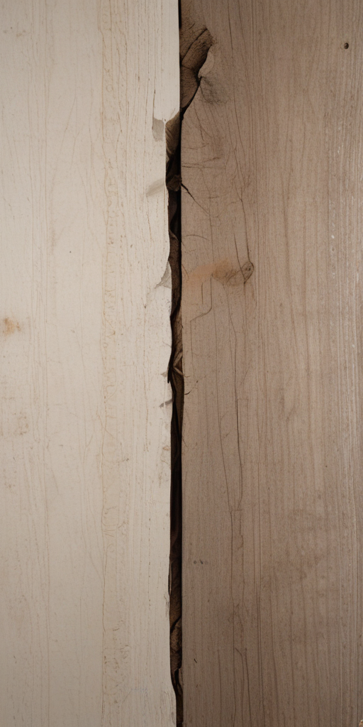 Close-Up View of Cracked Wooden Planks with Visible Grain Patterns